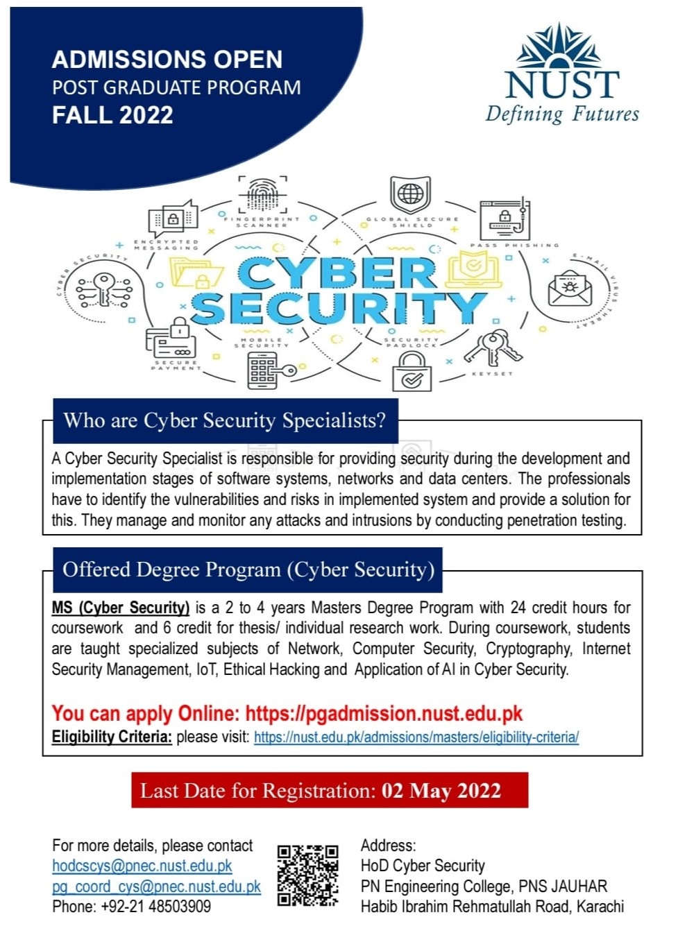 MS CYBER SECURITY ADMISSIONS – FALL 2022 - Pakistan Navy Engineering ...